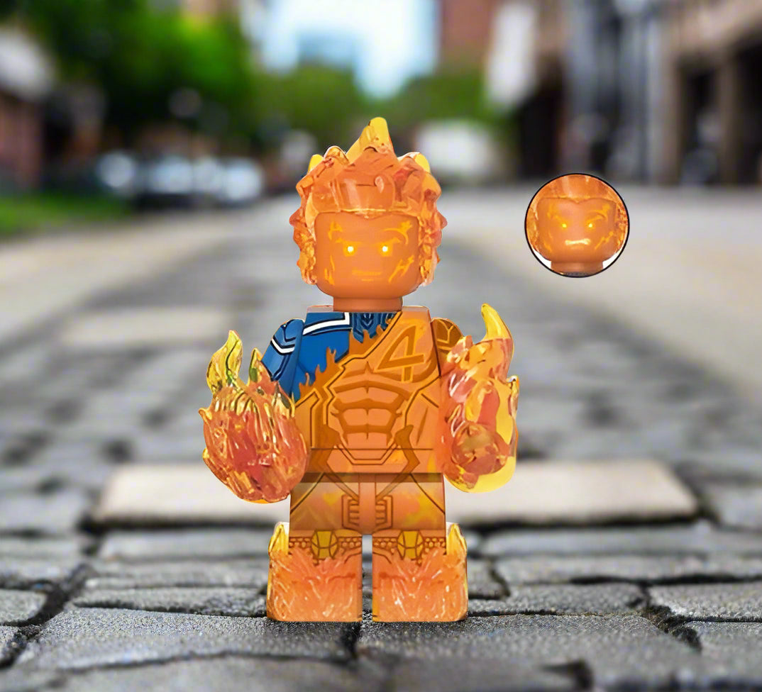 Human Torch on Fire Fantastic 4 Custom Minifigure – Big Boy Toys