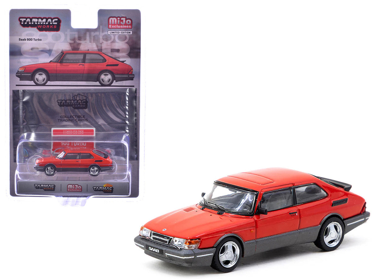 Saab 900 Turbo Red with Tarmac Cards "Global64" Series 1/64 Diecast Mo ...